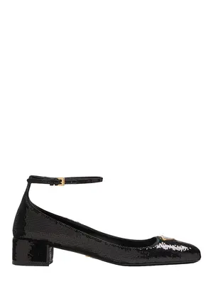 Prada Sequin Ankle-Strap Ballerina Pumps Nero