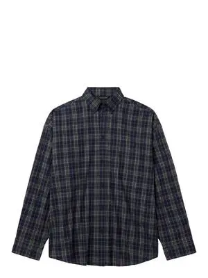 Balenciaga Oversized Button-down Collar Logo-print Checked Cotton-flannel Shirt - Blue