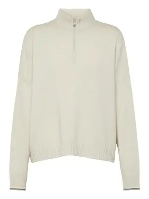 Brunello Cucinelli Wool, Cashmere And Silk Half-zip Sweater - White