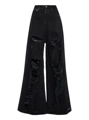 Vetements Distressed Wide-leg Jeans - Black