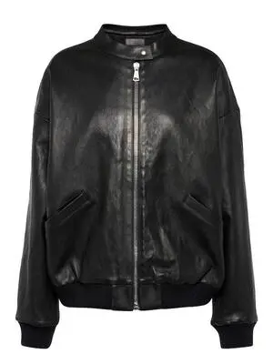 Stouls Pharrell Leather Bomber Jacket - Black