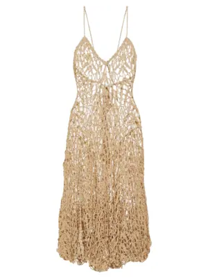 Anna Kosturova Halterneck Crochet Midi Dress - Gold