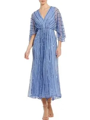 Mac Duggal Mac Duggal Beaded Stripe Midi Dress Periwinkle