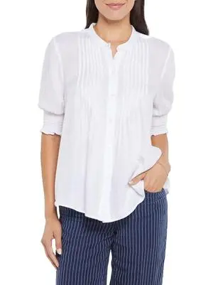 NYDJ Pleated Peasant Blouse - Optic White