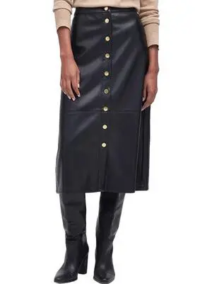 Barbour Alberta Faux Leather Midi Skirt - Black