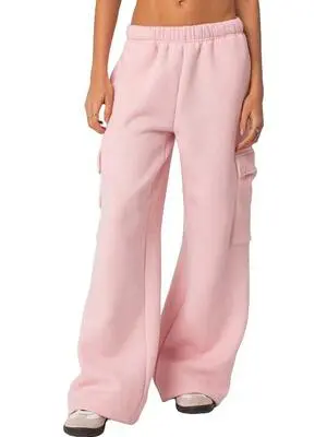 EDIKTED Wide Leg Cargo Sweatpants - Pink