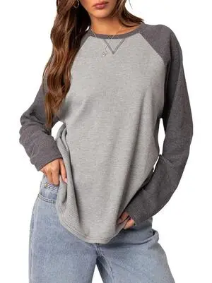 EDIKTED Oversized Waffle Knit Top - Gray Melange