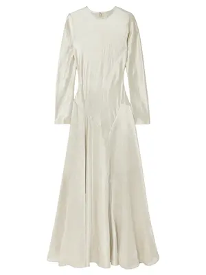 ABADIA Yara Hammered-satin Gown - Silver
