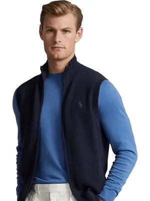 Ralph Lauren Mesh-knit Cotton Full-zip Sweater Vest - Navy Heather