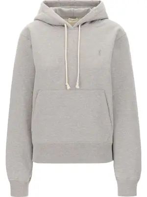 Saint Laurent Cassandre Logo Cotton Hoodie - Grey