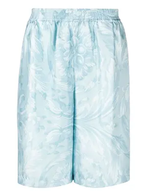 Versace Barocco-print Silk Shorts - Blue