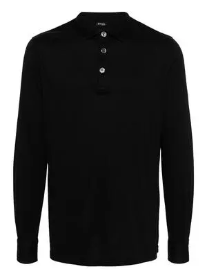 Kiton Long-sleeve Jersey Polo Shirt - Black