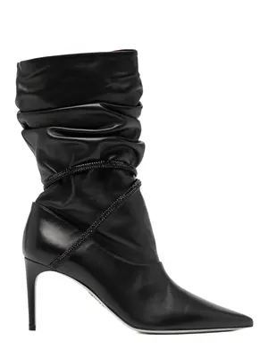 Rene Caovilla 80mm Ruched Leather Boots - Black