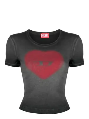 DIESEL® Logo Heart-print Faded T-shirt - Black