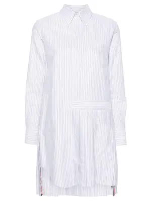 Thom Browne Pleated Striped Shirt Dress - Grey