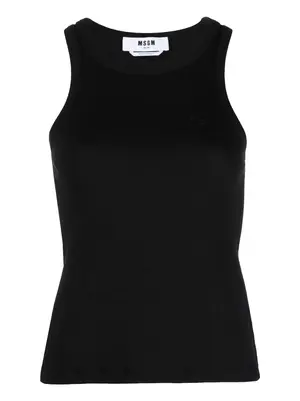 MSGM Embroidered-logo Ribbed Tank Top - Black