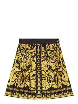 Versace Barocco Silk Twill Pleated Mini Skirt - Black+print