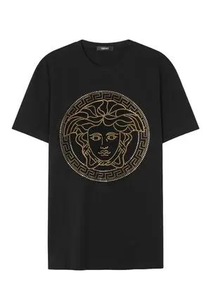 Versace Embellished Cotton-jersey T-shirt - Black