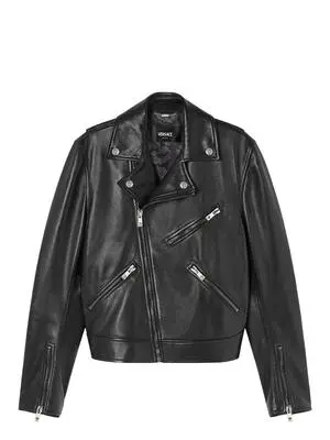 Versace Nappa Leather Biker Jacket With Medusa Hardware - Black