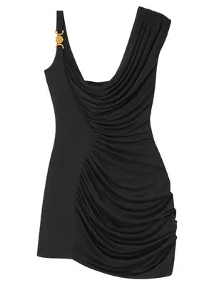 Versace Asymmetric Draped Mini Dress With Medusa '95 Hardware - Black