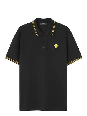 Versace Embroidered Cotton Piqué Polo - Black