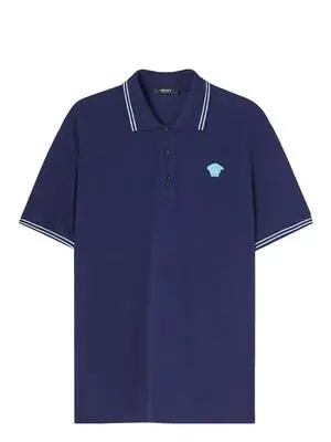 Versace Embroidered Cotton Piqué Polo - Blue