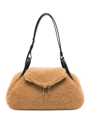 Amina Muaddi Gemini Shearling Shoulder Bag - Neutrals