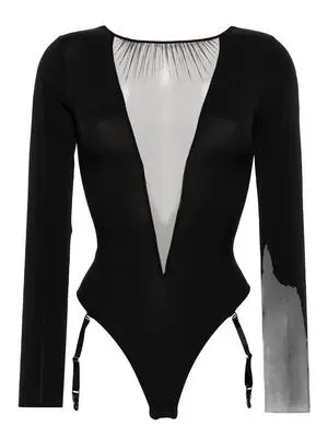 MAISON CLOSE Maison Close Black Stretch Semi-Sheer Bodysuit