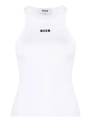 MSGM Embroidered Logo Ribbed Tank Top - White