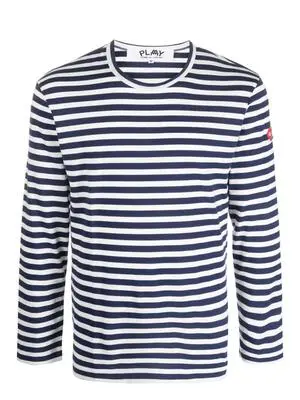 Play Comme Des Garcon X The Artist Invader Pixelated-appliqué Striped T-shirt - Blue