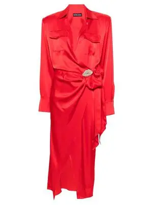 David Koma Satin Wrap Midi Dress - Red