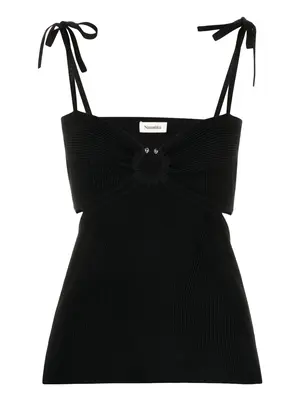 Nanushka Tied-straps Fine-ribbed Top - Black
