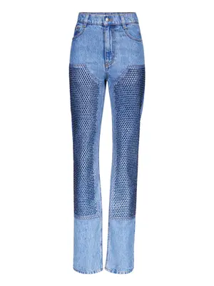 AREA Crystal-embellished Straight-leg Jeans - Blue
