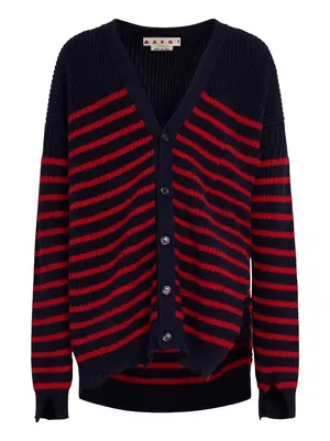 Marni Striped V-neck Cardigan - Black