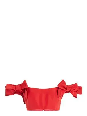 MONIQUE LHUILLIER Bow-Detailed Silk Faille Cropped Top