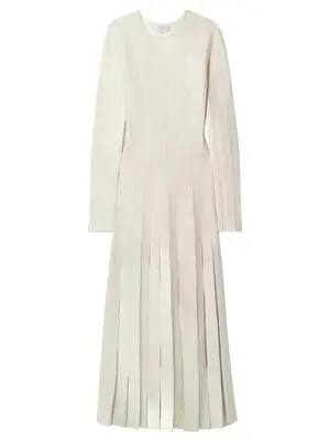 Gabriela Hearst Walsh Crochet-trimmed Pleated Wool Midi Dress - Ivory