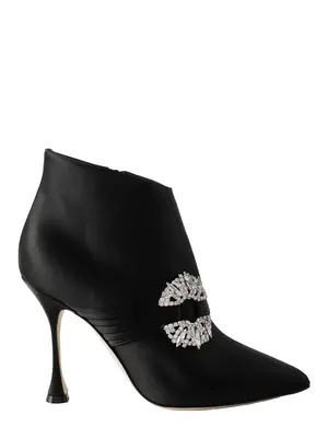 Manolo Blahnik Prabina 105 Crystal-embellished Satin Ankle Boots - Black