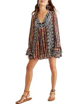 Free People Fallin Into You Long Sleeve Tunic Dress - Black Combo