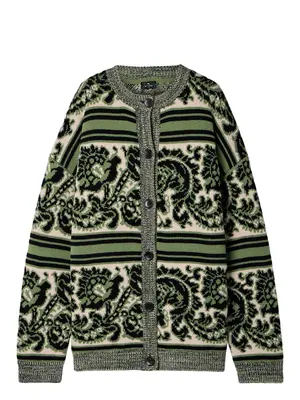 Etro Oversized Wool-Blend Jacquard Cardigan Black