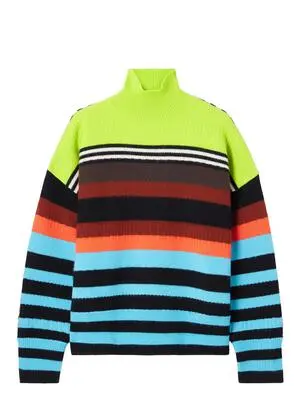 Christopher John Rogers Striped Ribbed Wool-blend Turtleneck Sweater - Blue