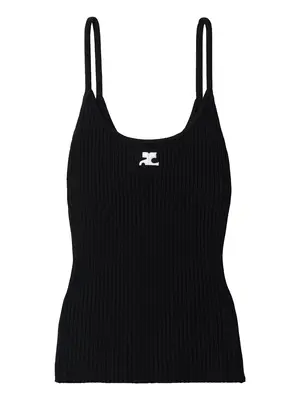 COURREGES COURREGES Reedition Appliquéd Ribbed-knit Tank Black