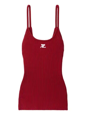 COURREGES Reedition Appliquéd Ribbed-knit Tank - Red