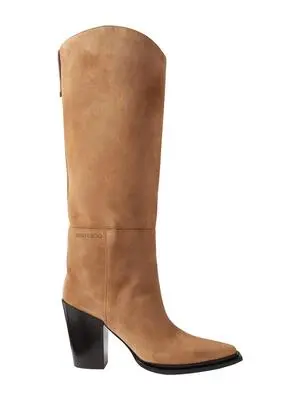 JIMMY CHOO Cece 80 Suede Knee High Boots - Brown