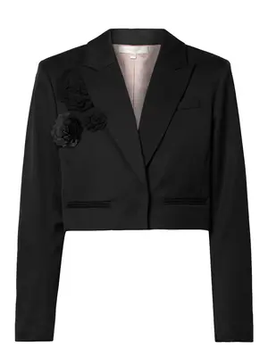 LoveShackFancy Cardelio Cropped Appliquéd Twill Blazer - Black