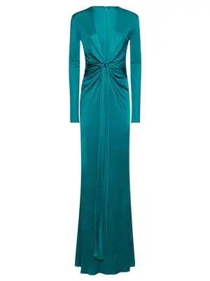 Roberto Cavalli ROBERTO CAVALLI Long Sleeve Maxi Dress With Knot Turquoise