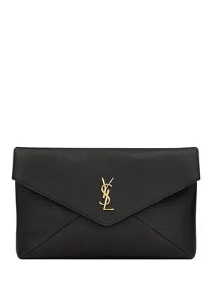 Saint Laurent Leather Cassandre Envelope Pouch - Black