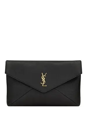 Saint Laurent Leather Cassandre Envelope Pouch Black