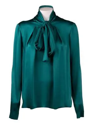 Alberta Ferretti Satin Lavalliére Blouse Green