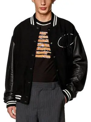 Diesel Mixed Media Bomber Jacket - Very Black