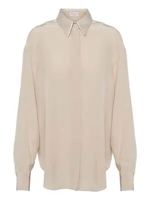 Brunello Cucinelli Embellished Silk Shirt - Beige